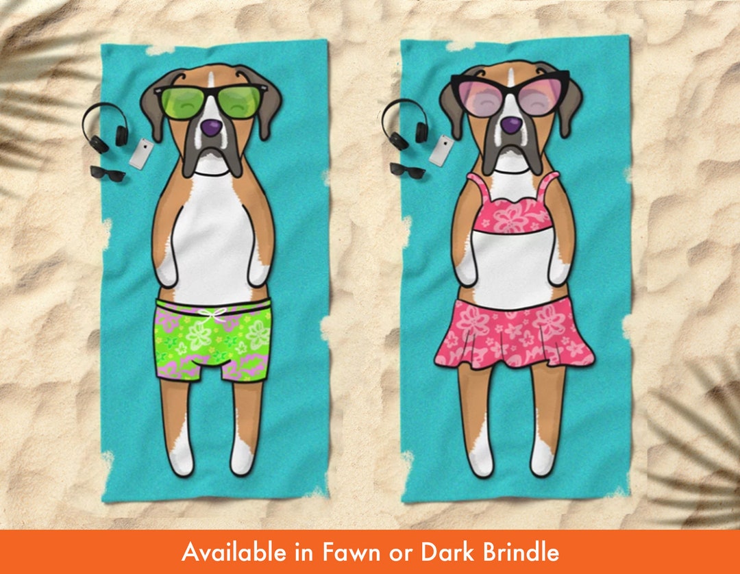 Boxer Beach Towel - Fawn or Brindle Cute Boxer Gift - 30" X 60" or 36 ...