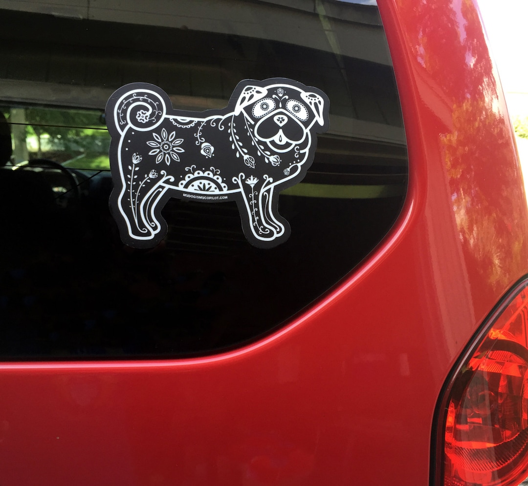 Pug Decal - Sugar Skull Pug Decal - Pug Sticker - Pug Bumper Sticker ...