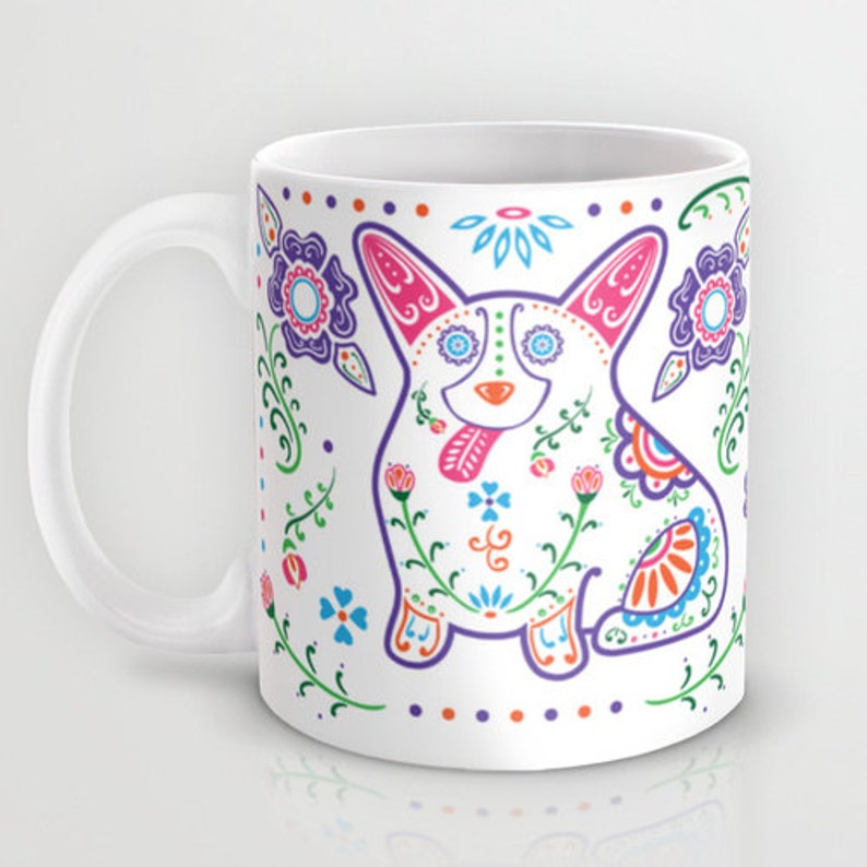 Corgi - Sugar Skull Color Corgi Mug - Welsh Corgi Coffee Mug - Dia De ...