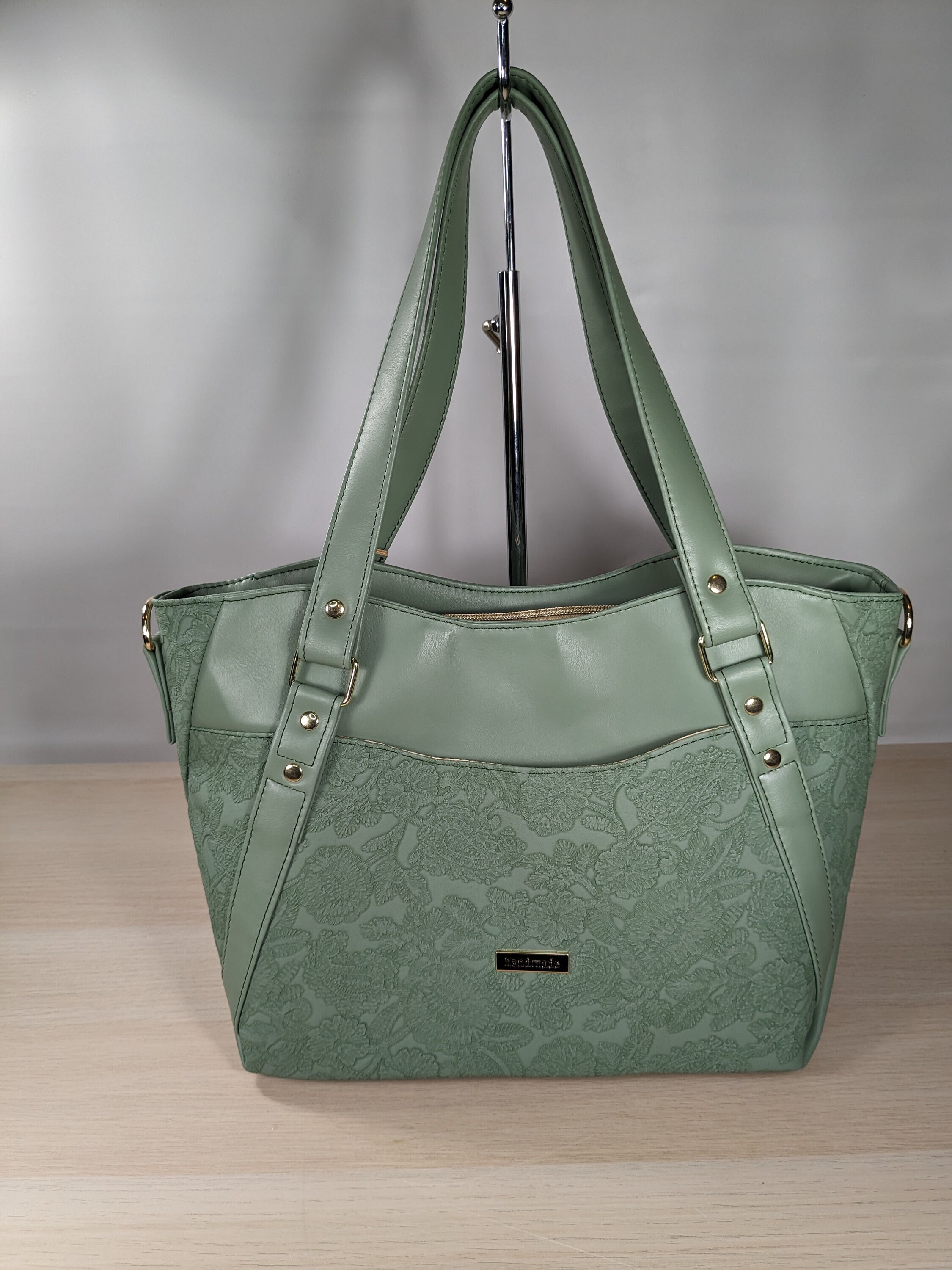 Hiraeth Shoulder Bag Sage Embossed Two Texture Bag With Gold Hardware ...