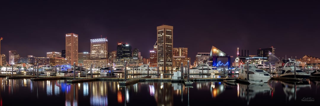 Baltimore Inner Harbor at Night Cityscape Panormaic Print - Etsy