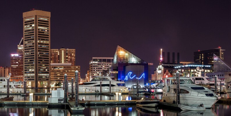 Baltimore Inner Harbor at Night Cityscape Panormaic Print - Etsy