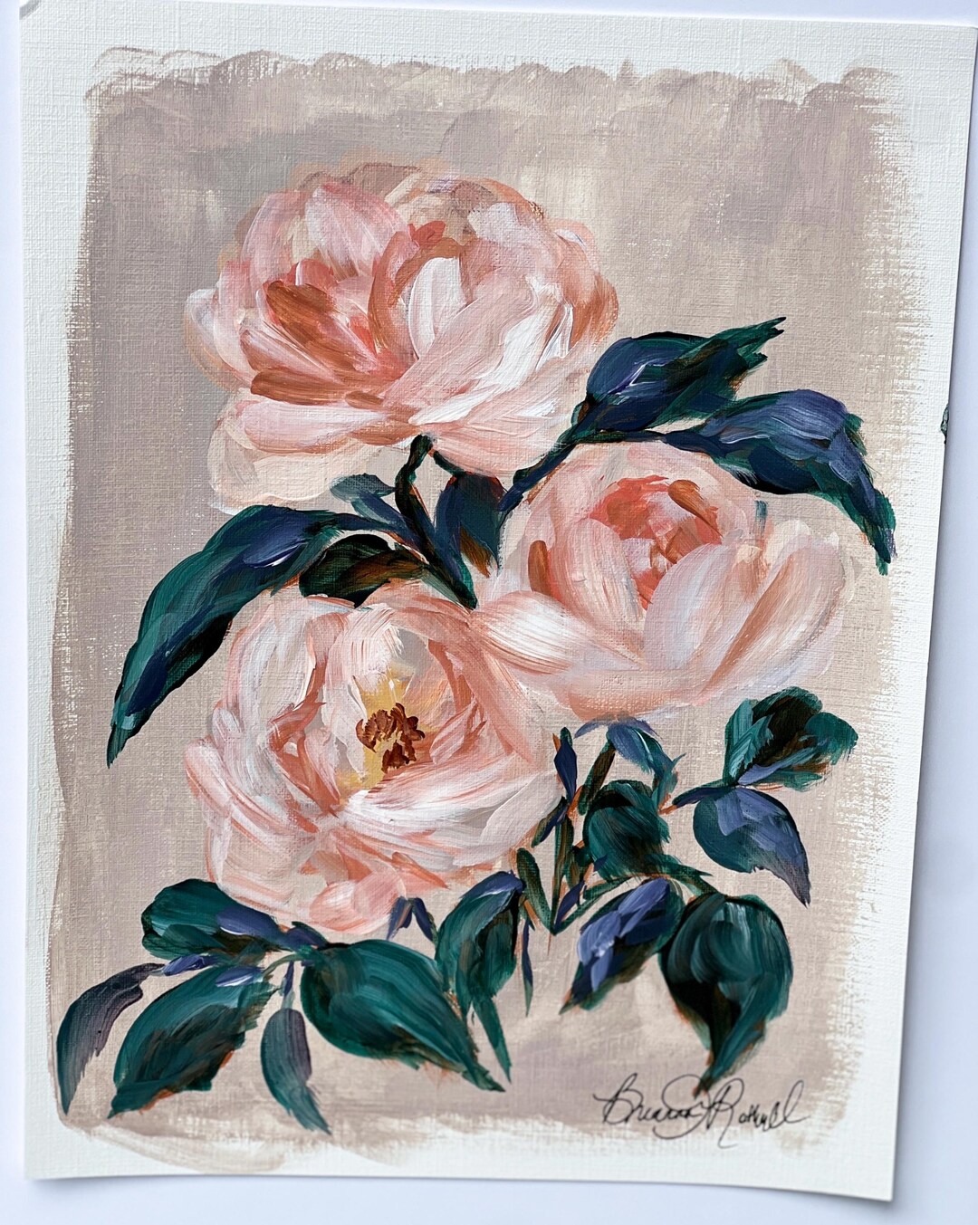 ORIGINAL Modern Boho Flower Painting, Soft Earth Tones Floral Painting ...