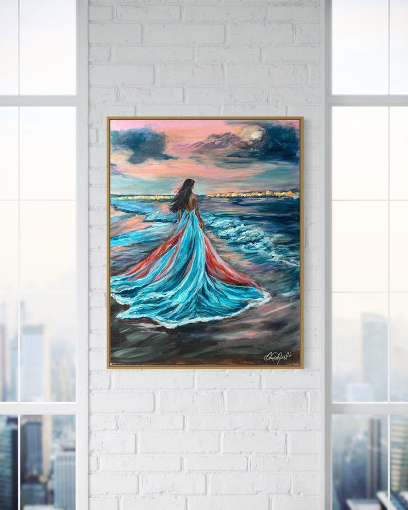 Ocean Sunset Goddess – 37x28 XL Fine Art PRINT. Acrylic Painting on ...