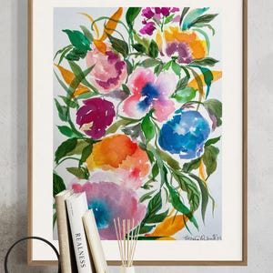 Original Watercolor Boho Floral Painting 11x14, Boho Wall Art - Etsy