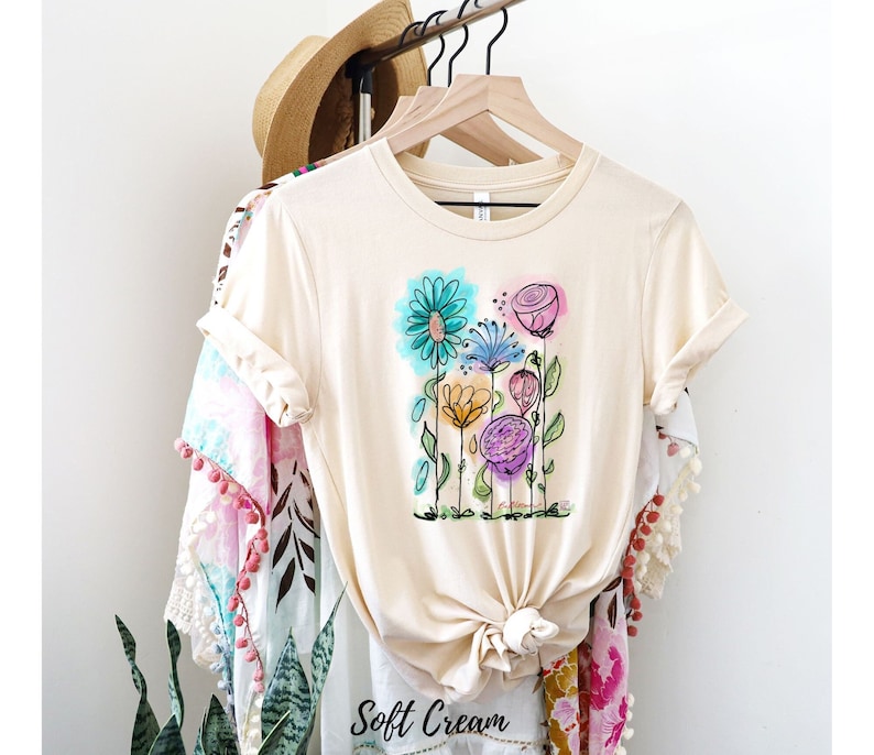 Flowers T-shirt Wildflower Tshirt Watercolour Art Print Tee Flowers ...