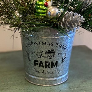 Retro Christmas Bottle Brush Tree Farm Bucket Arrangement-holiday ...
