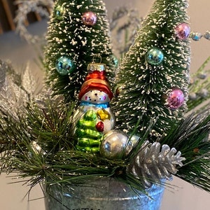 Retro Christmas Bottle Brush Tree Farm Bucket Arrangement-holiday ...