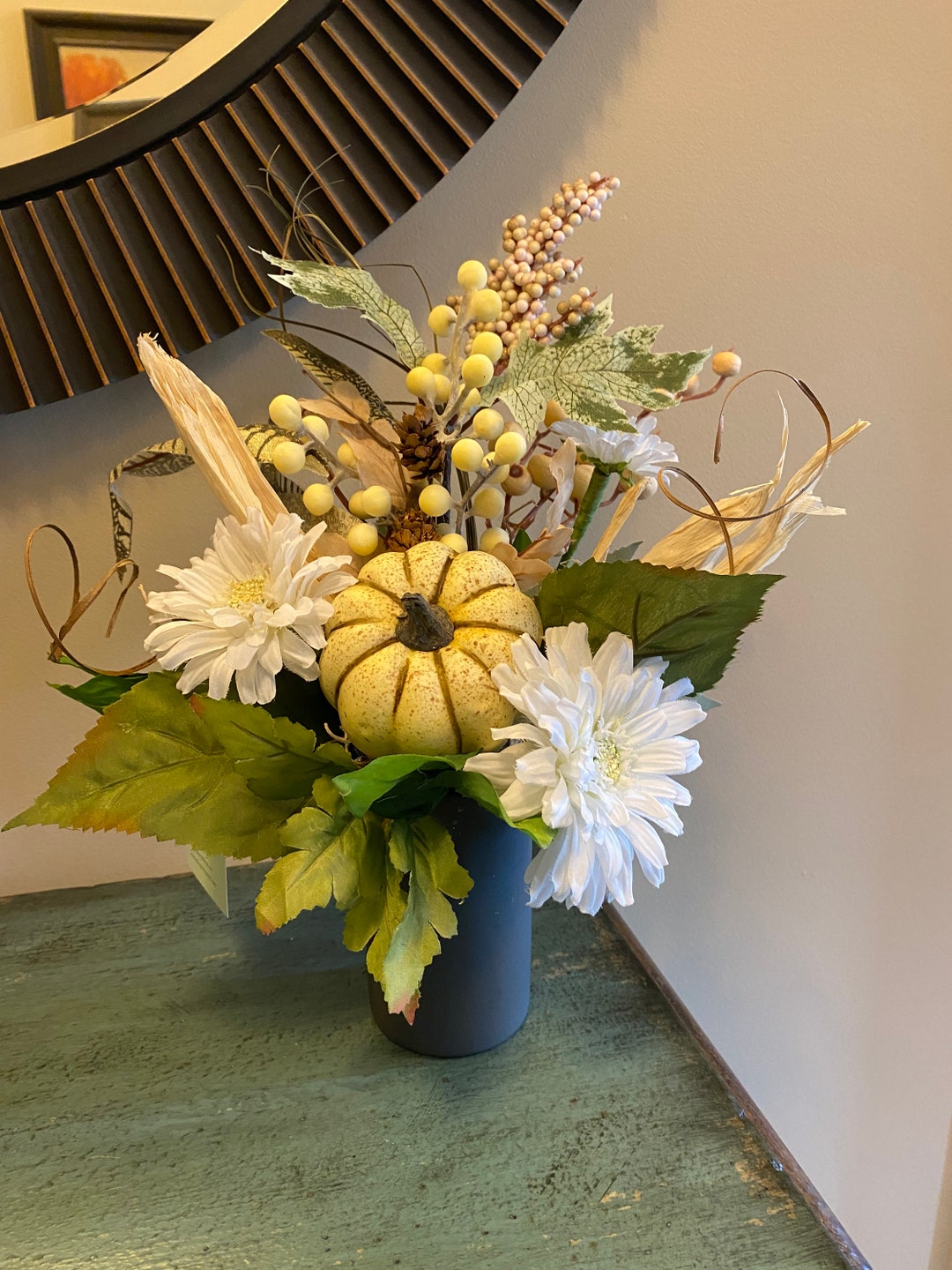 Artificial Fall Mum Pumpkin Berry Table Centerpiece-silk Flower ...