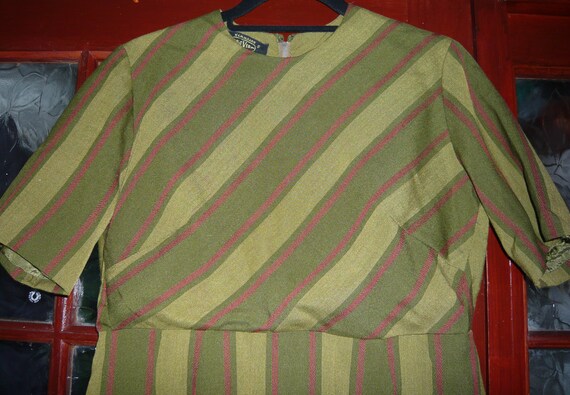 1960's Vintage Trevira Green & Red Striped Above the … - Gem