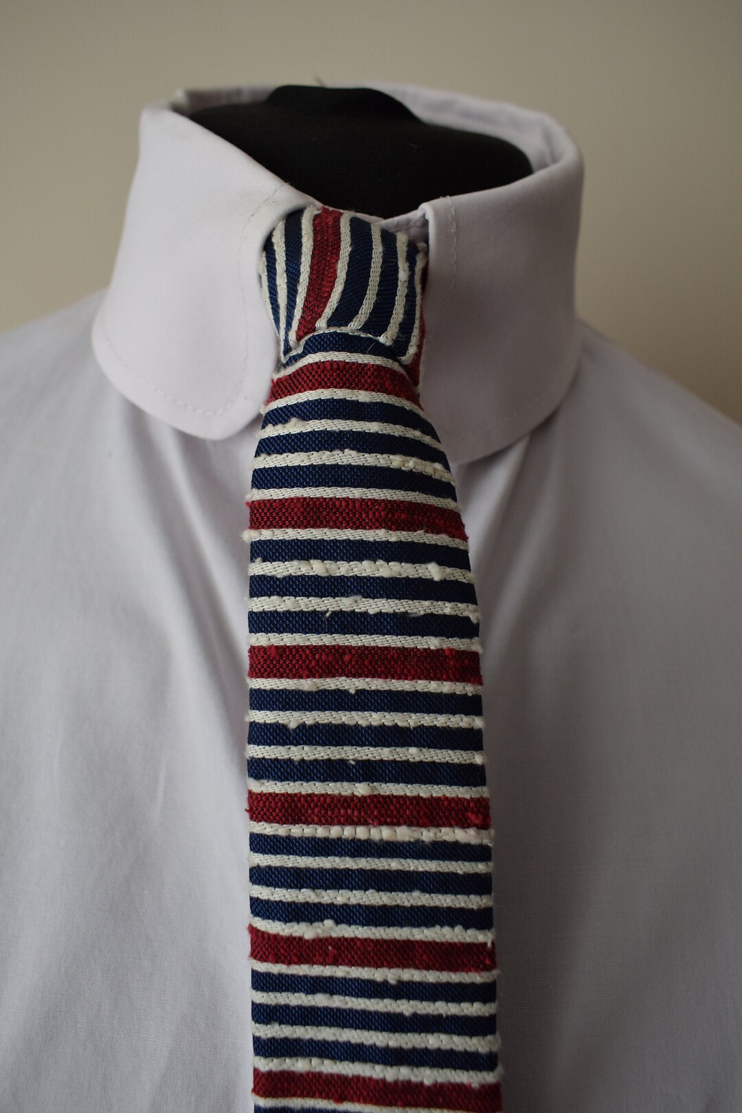 Handmade Slub Silk Square Ended Tie - Red, White and Blue Striped - Etsy