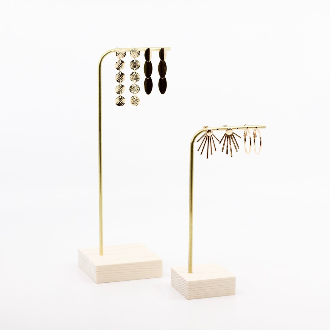Stud Earrings Holder Wood and Brass CHLOE Earring Stand and - Etsy
