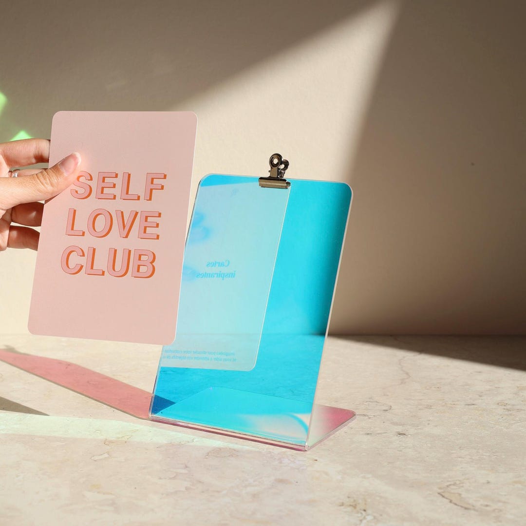 JOHN A6 Card Display Stand, Holographic Table Easel, Iridescent A6 Sign ...