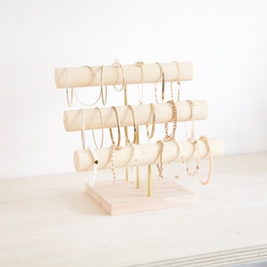 3-tier Bracelet Display Stand - Wood and Brass - Bracelet Organizer ...