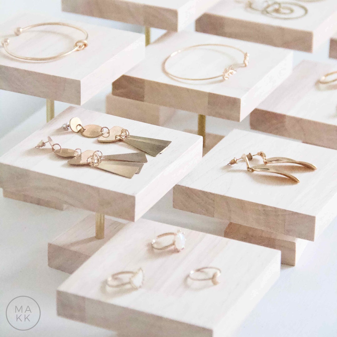 Jewelry Risers Wood and Brass, Jewelry Organizer, Earring Stand and ...