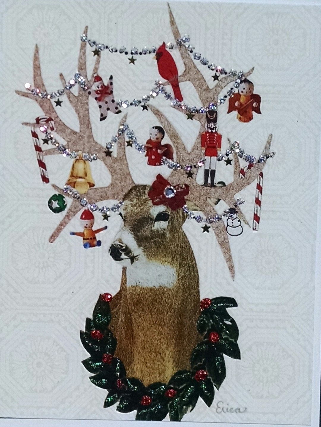 Deer Christmas Card, Deer Head Card, Handmade Christmas Deer - Etsy