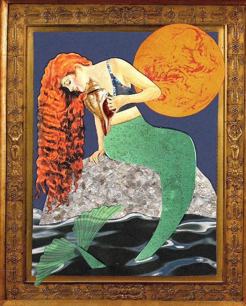 Redhead Mermaid Art Print 8x0 Mermaid Print Recycled | Etsy