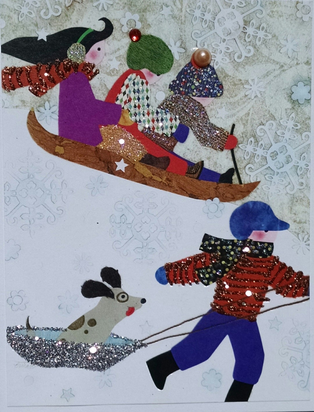 Snow Day Card, Winter Holiday Card, Holiday Card Kids, Glitter ...