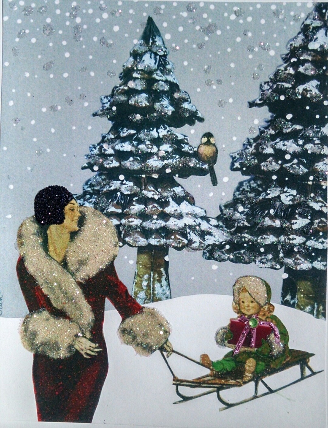 Victorian Sled Christmas Card, Glitter Jewels, 5x7 Blank Card - Etsy