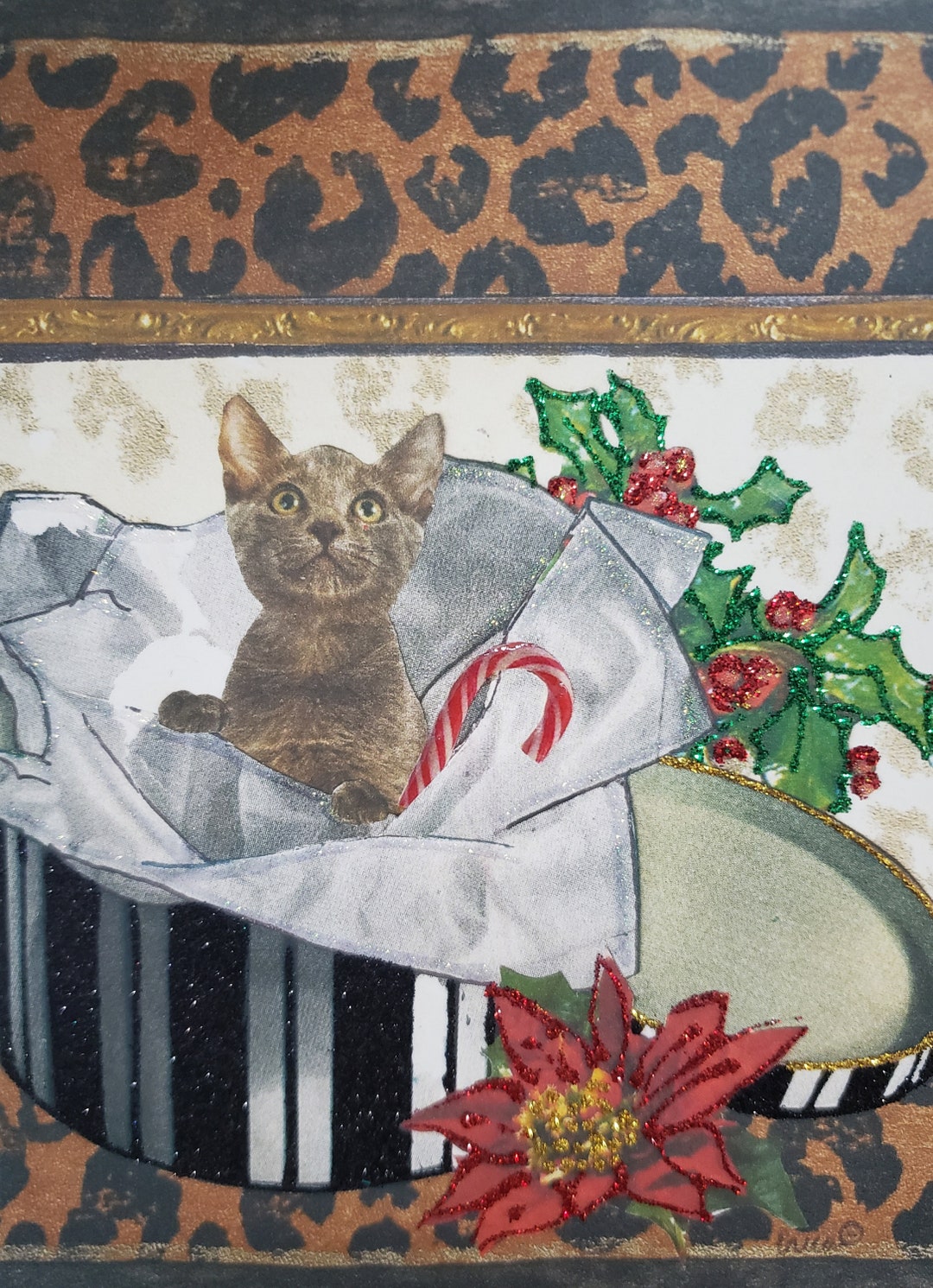 Christmas Kitten Card, Glitter Jewel Holiday Cat Gift Card - Etsy