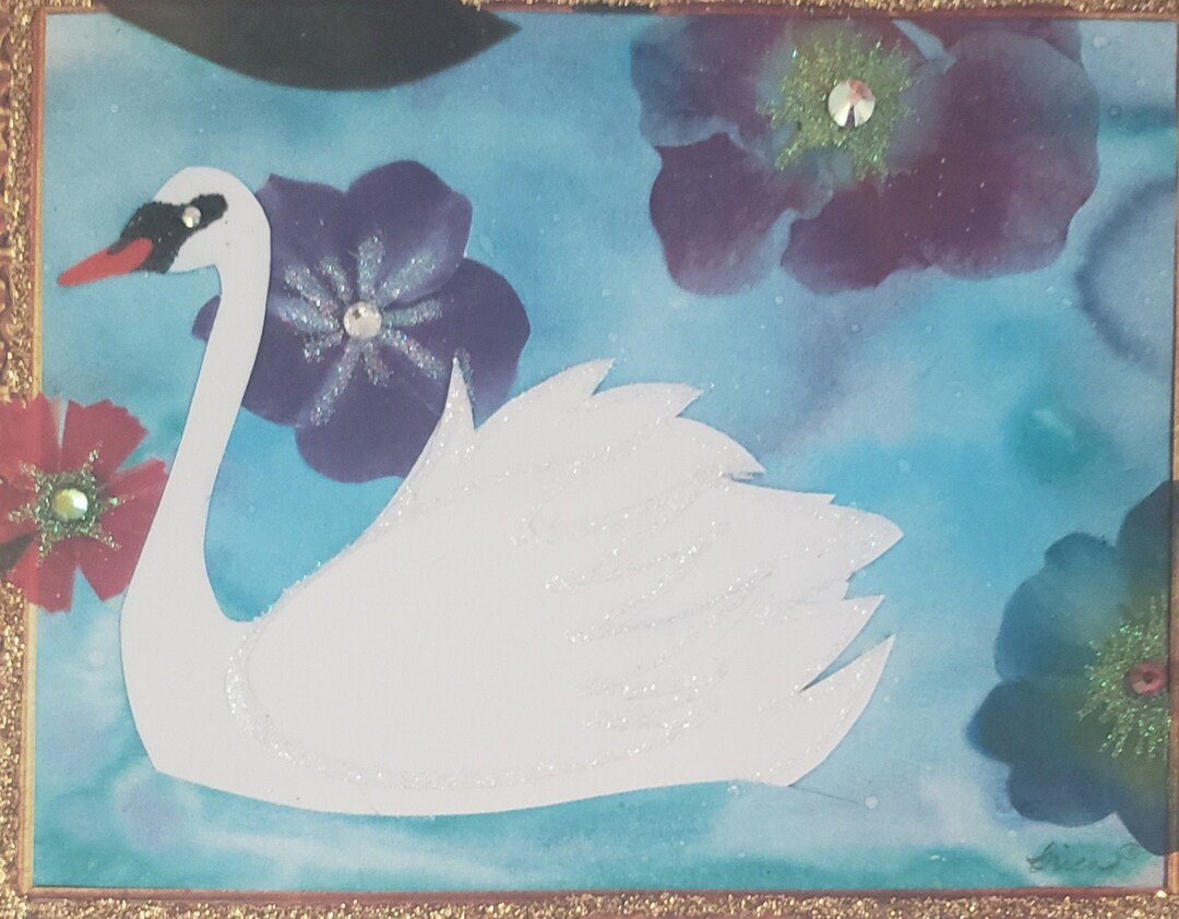 Swan Card, Elegant Blank Card, White Swan, Glitter Embellished - Etsy