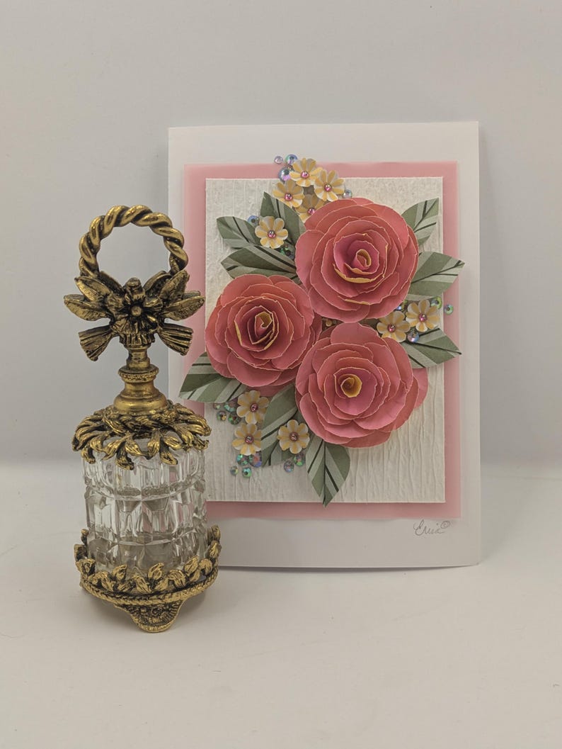 Handmade Paper Rose Greeting Card, Bejeweled Floral Embellishment - Etsy