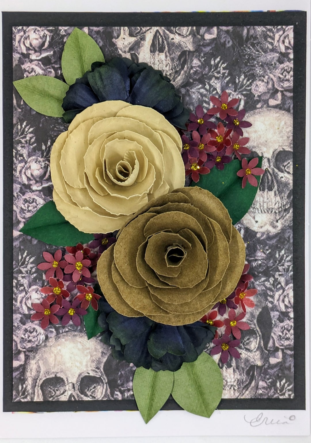 Gothic Roses Card, Paper Roses Card, Paper Flowers,skull Card - Etsy