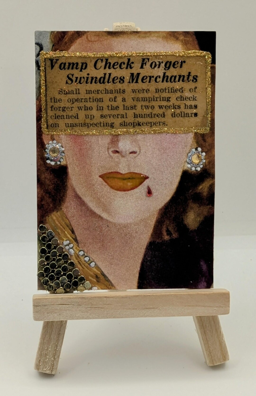 ACEO Original Signed Art Vintage Vamp Card Mixed Media Collage 2.5x3.5 ...
