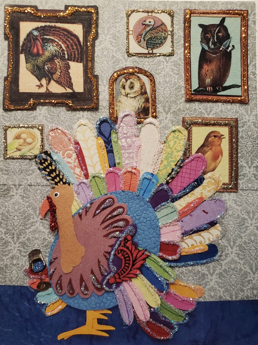 Handmade Rainbow Turkey Thanksgiving Card, Glitter Jewels - Etsy