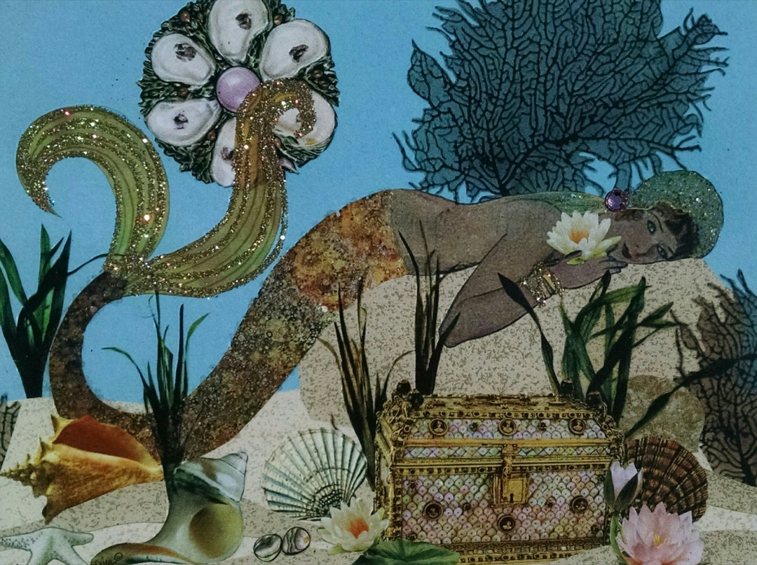 Embellished Lazy Mermaid Greeting Card, Glitter Jewels - Etsy