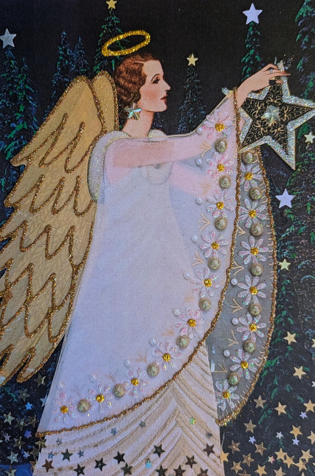 Star Angel Christmas Card, Glitter & Jewels, Handmade - Etsy