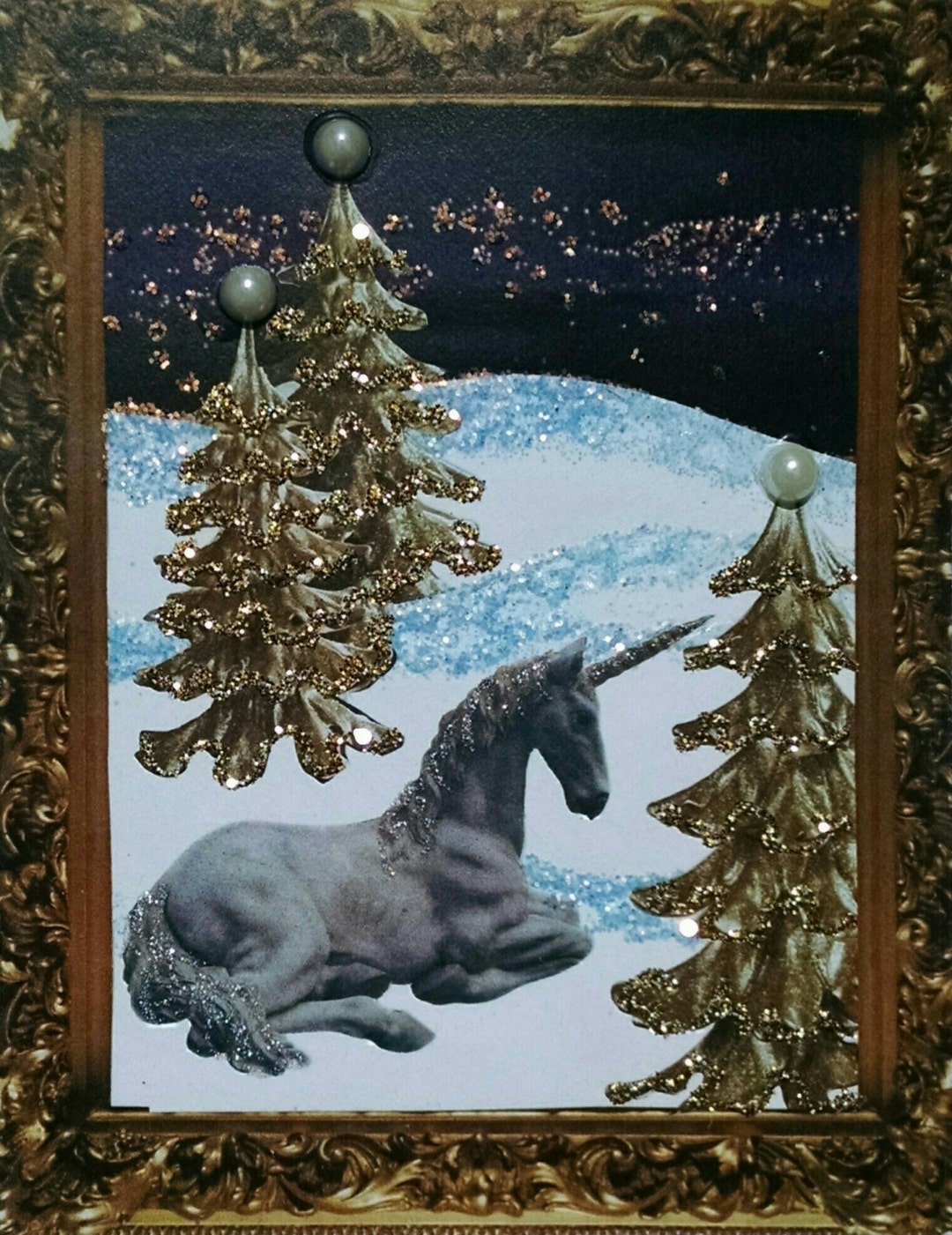 Unicorn Christmas Card, Hand Decorated Holiday Greeting - Etsy