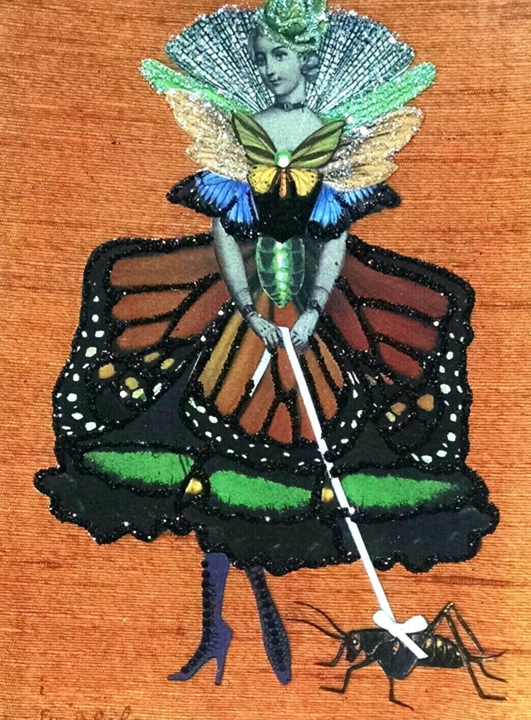 Monarch Butterfly Fairy Cricket Blank Card, Entomology Queen Art, Hand ...
