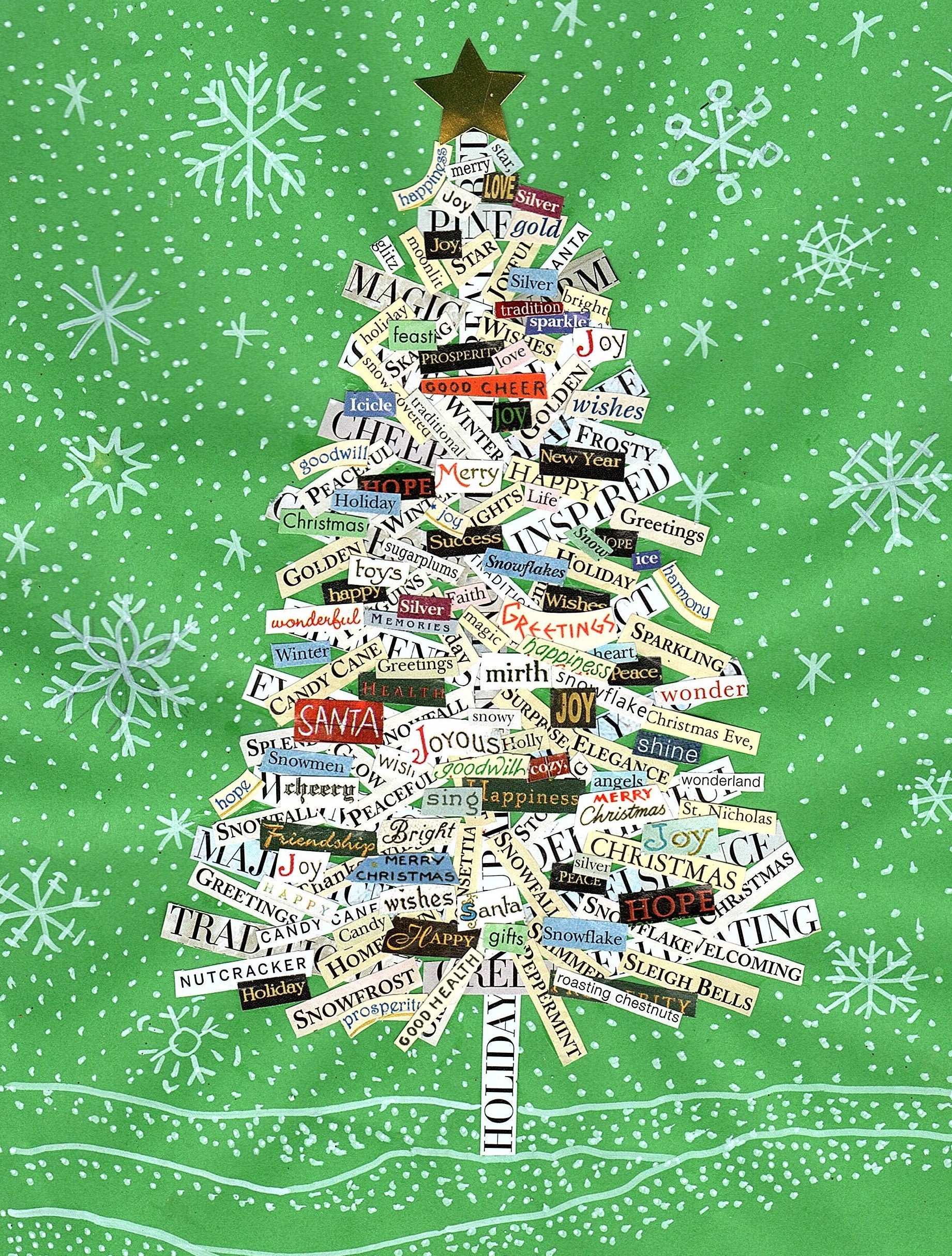 Word Art Christmas Card, Holiday Collage, Handmade - Etsy