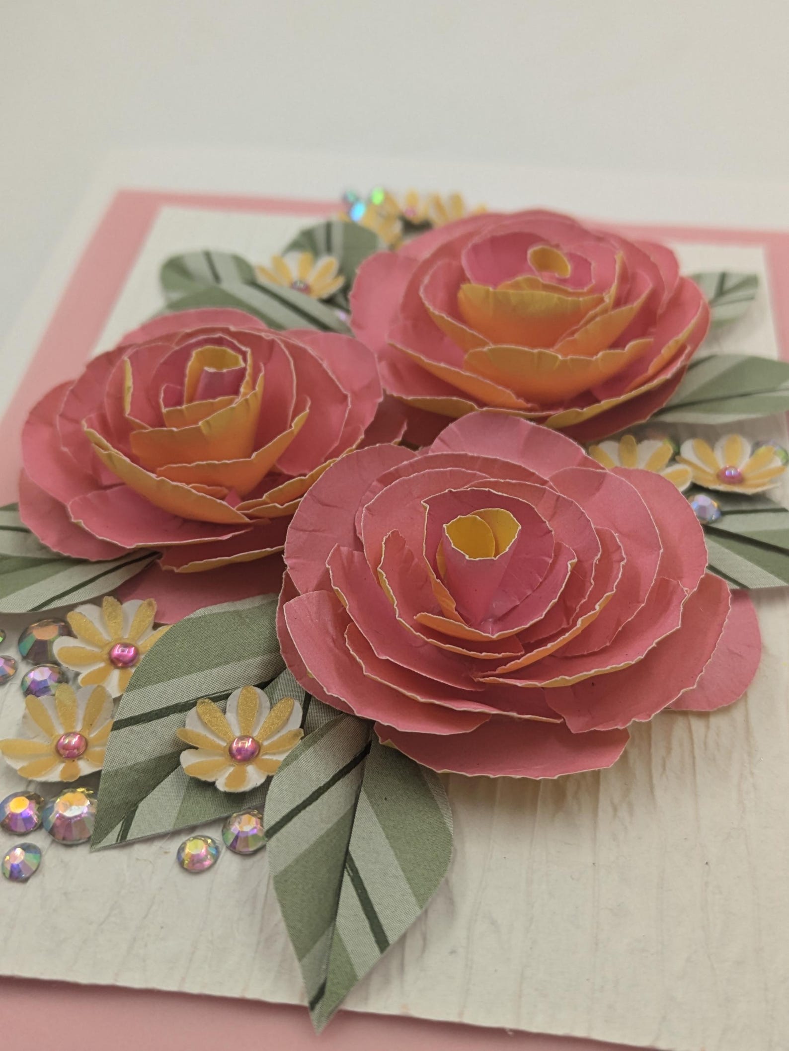 Handmade Paper Rose Greeting Card, Bejeweled Floral Embellishment - Etsy