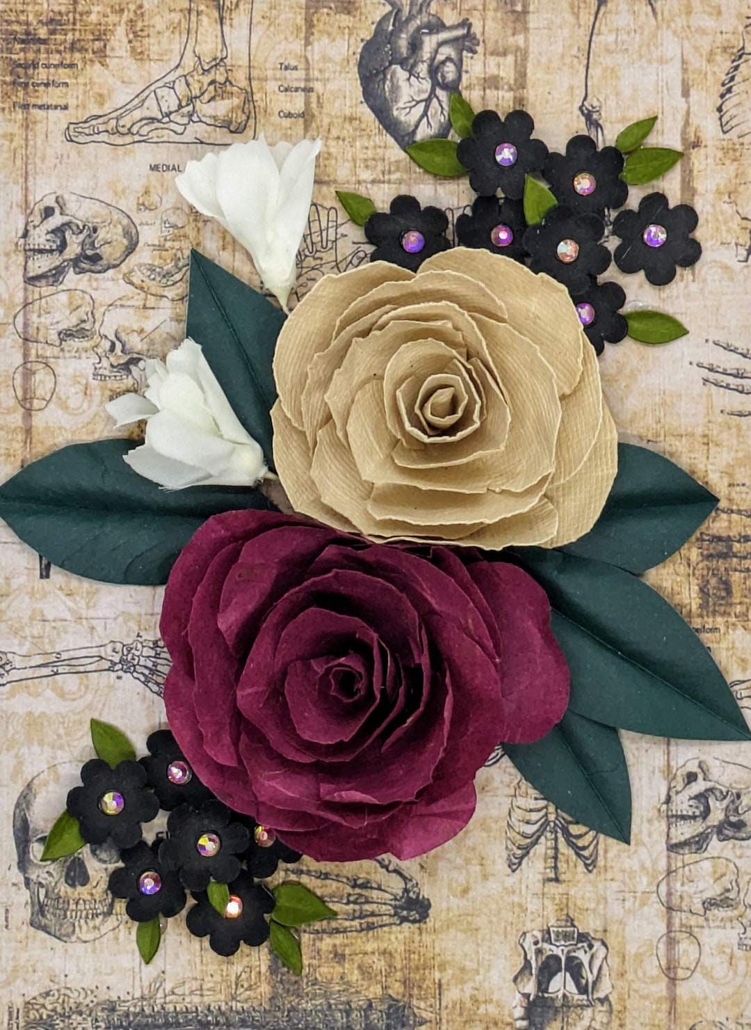 Gothic Roses Card, Paper Roses Card, Paper Flowers,skull Card - Etsy