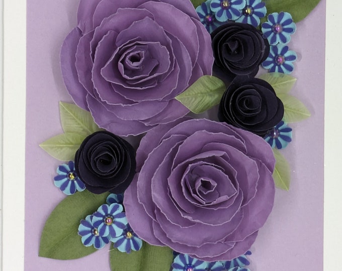 Handmade Purple Paper Roses Card, Lavender Flower Card, Handmade ...
