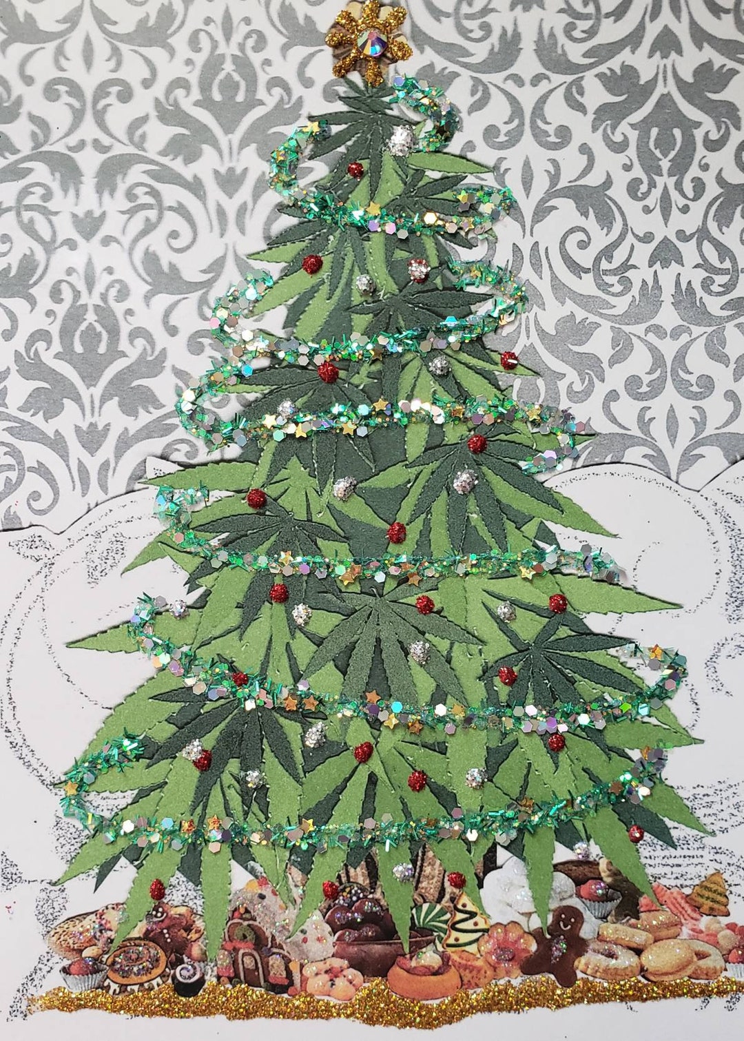 Marijuana Christmas Tree Card, Weed Holiday Card, Embellished Card - Etsy