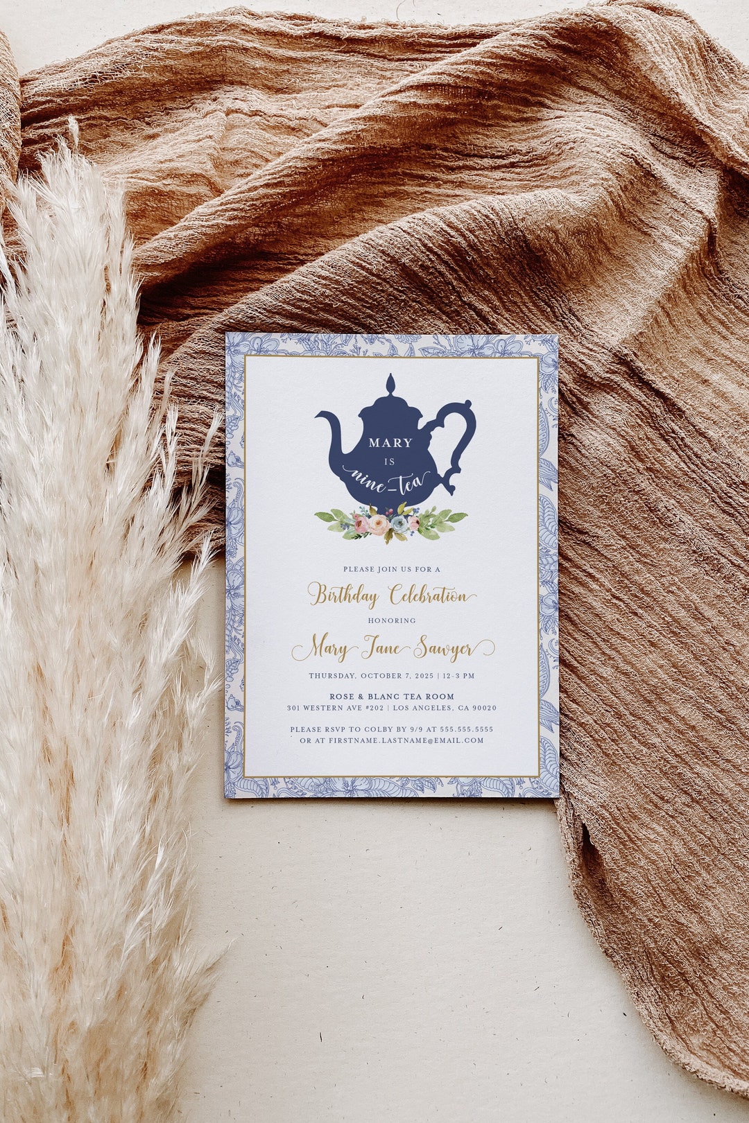 Birthday Tea Party Invitation Template, 90th, 80th, 70th, 60th, 50th ...