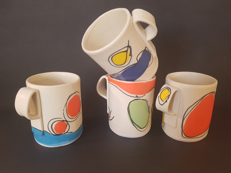 Ceramic mugs. Handmade ceramic mugs. Funky decorated mugs. | Etsy
