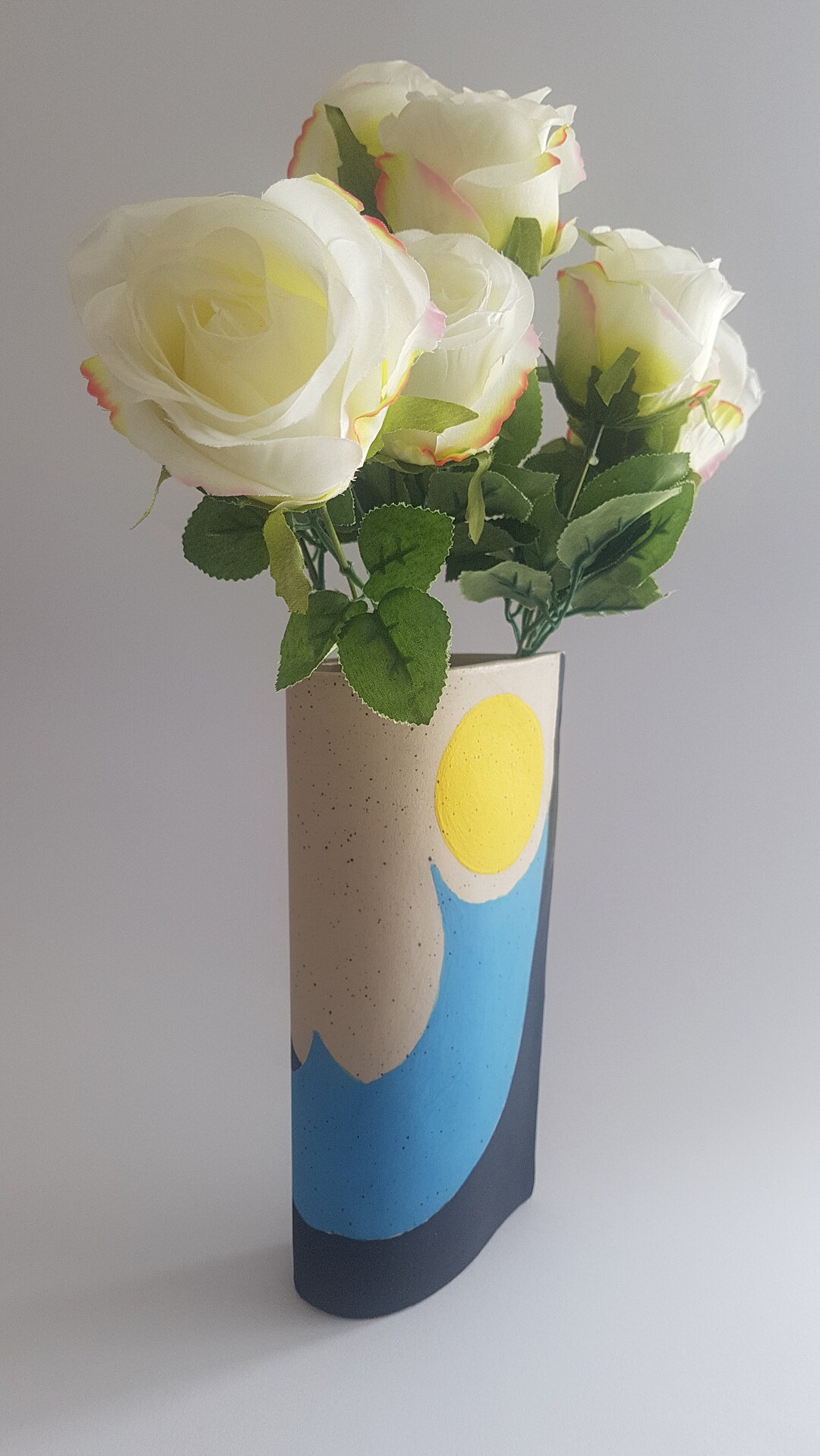 Handmade Ceramic Vase. Bare Clay Decorated With Multicolored Handwork ...