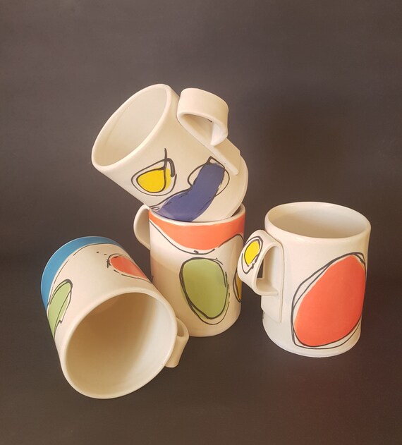 Ceramic mugs. Handmade ceramic mugs. Funky decorated mugs. | Etsy