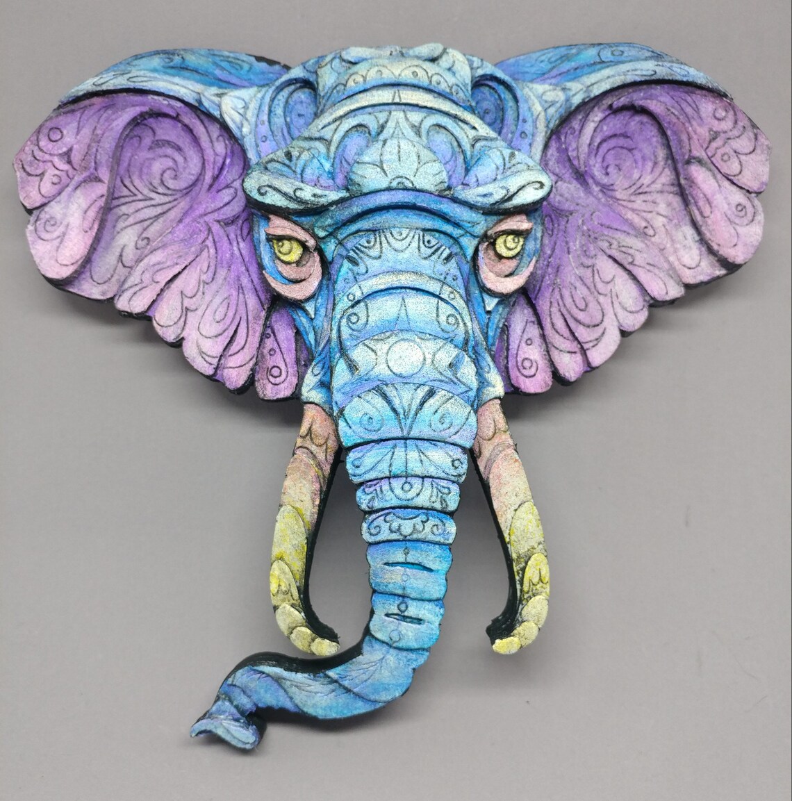 Colorful Detailed Elephant Head Resin Sculpture - Etsy