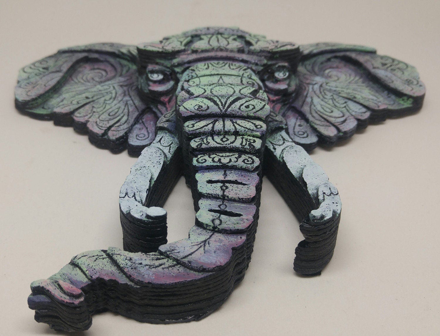 Hand Painted Elephant Head Wall Sculpture | Etsy