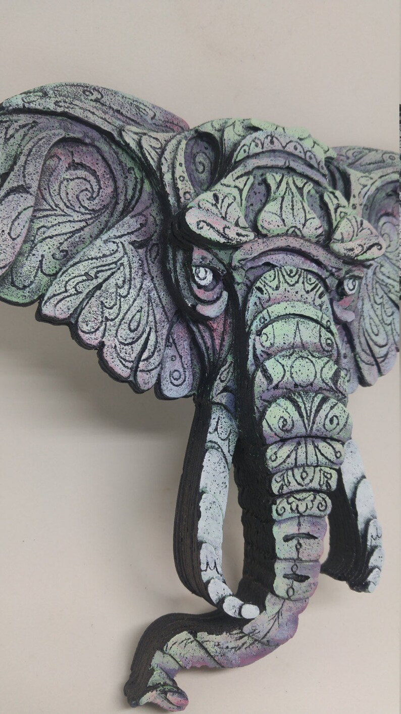 Hand Painted Elephant Head Wall Sculpture | Etsy