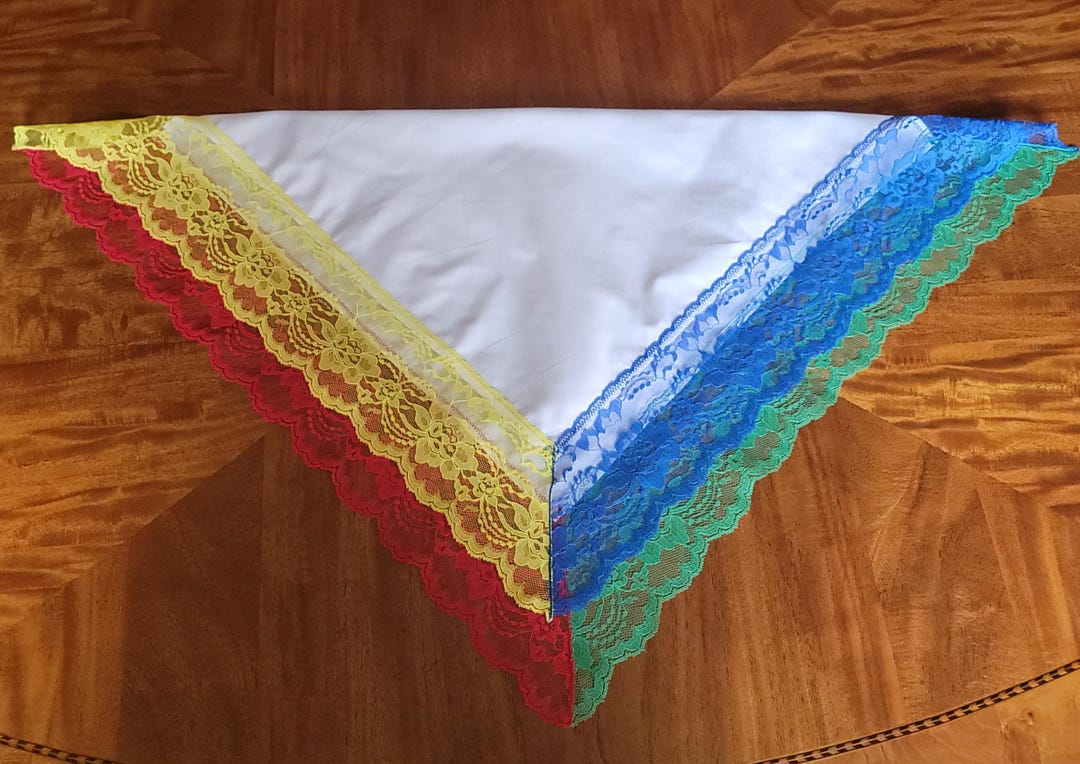 Beautiful White OES Church Lap Scarf With Red, Yellow, Blue and Green ...