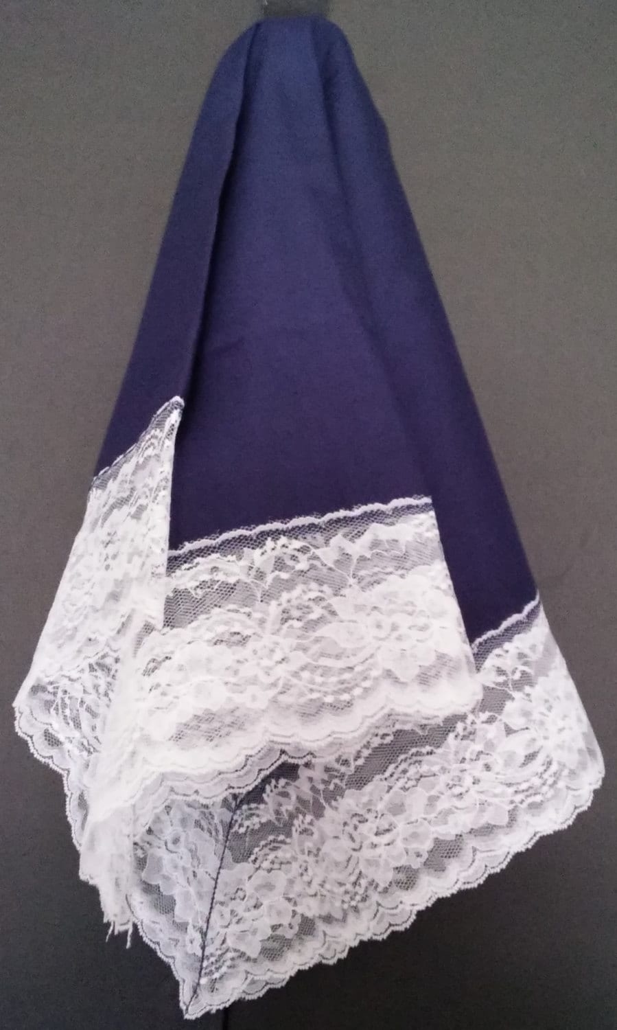 Beautiful Navy Blue Church Lap Scarf with White Lace | Etsy