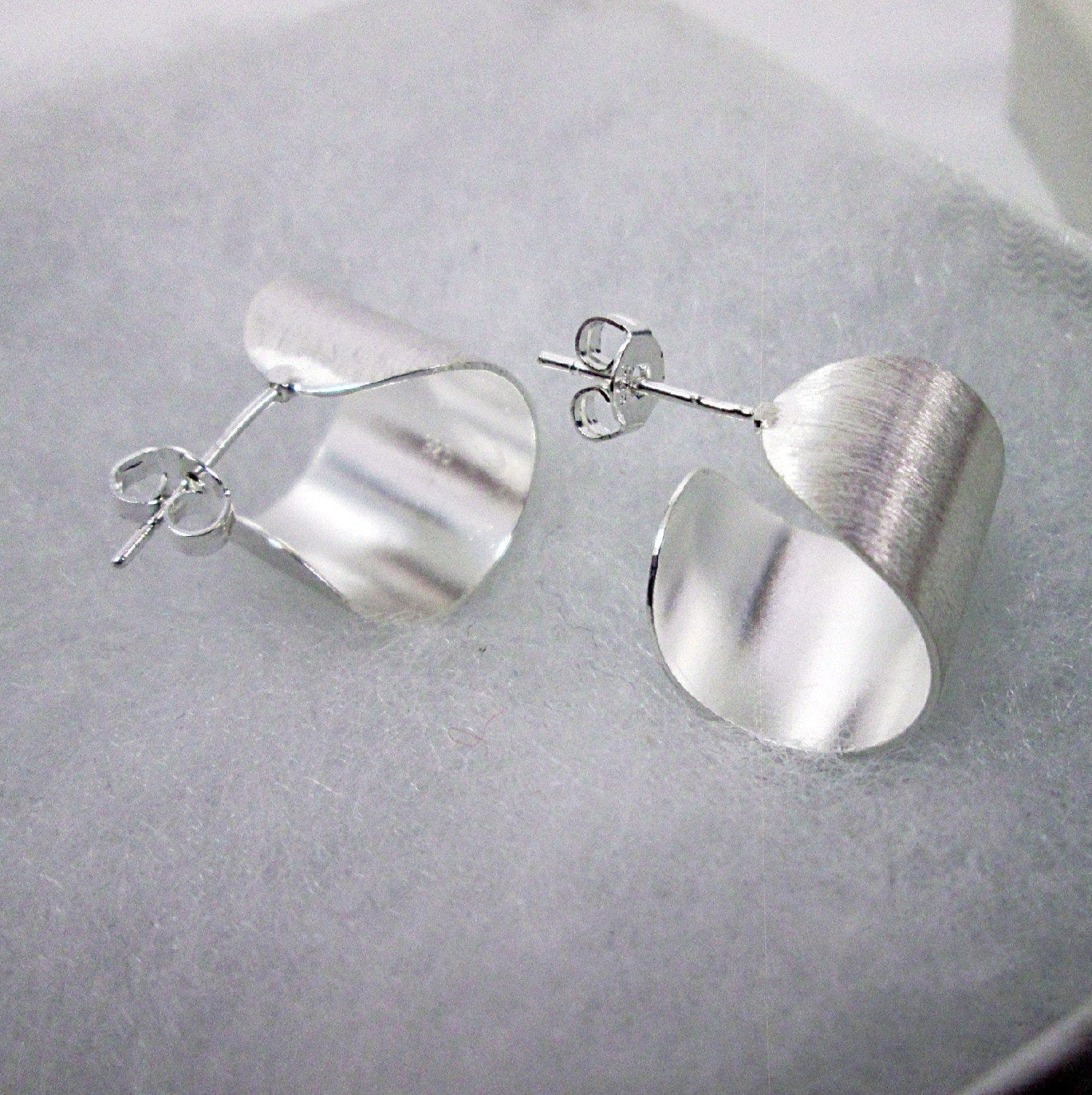 Silver Half Hoop Earrings, Brushed Silver Wide Hoop Earrings, Womens ...