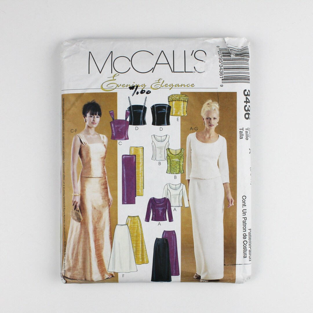 Mccall's Pattern 3436 Evening Wear Top, Skirt, Stole Size 6-8-10 New ...