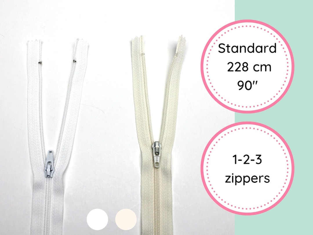 YKK Zipper | 90 Inches 228 Cm | White Ivory | Zip Nylon #3 Bottom ...